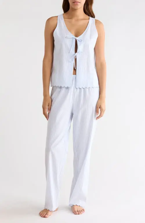 French Connection Stripe Scallop Edge Cotton Pajamas - Blue/white Stripe