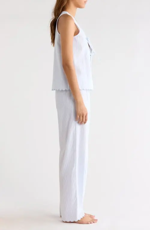 French Connection Stripe Scallop Edge Cotton Pajamas - Blue/white Stripe