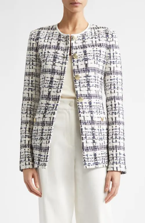 St. John Amara St. Tropez Plaid Tweed Jacket - Ecru/bright White/black Multi