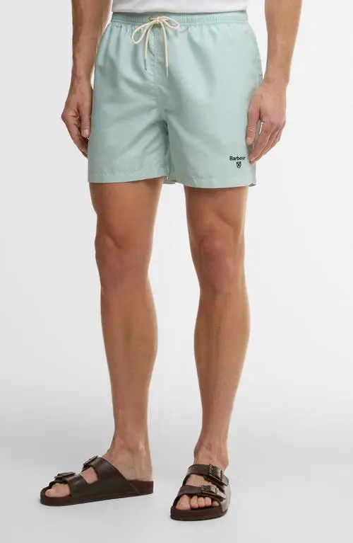 Barbour Water Reactive Leaf Print Swim Trunks - Mint Blue