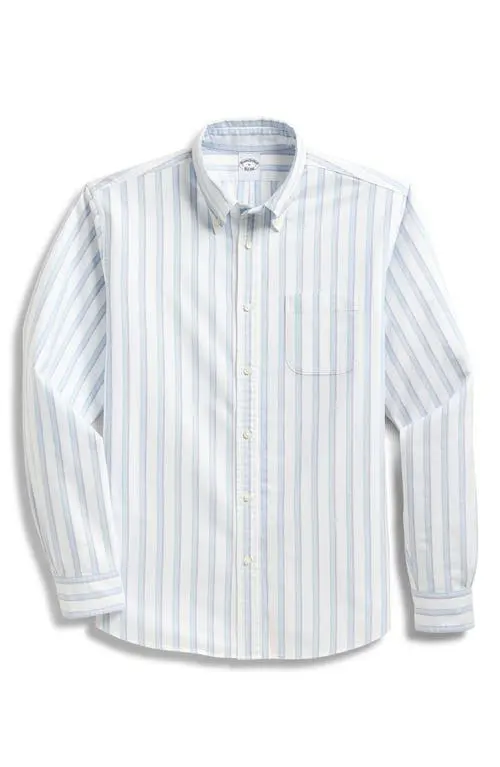 Brooks Brothers Stripe Oxford Cotton Button-down Shirt - Delphiniumstp