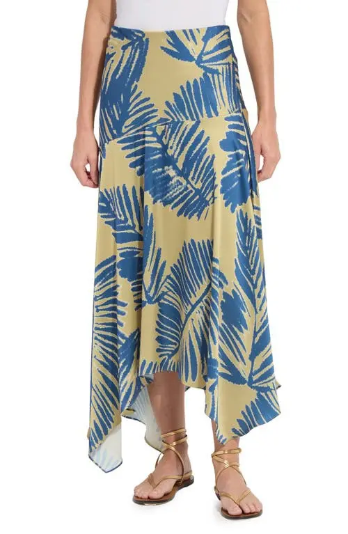 Lyssé Catriona Leaf Print Handkerchief Hem Hammered Satin Skirt - Sicilian Palm