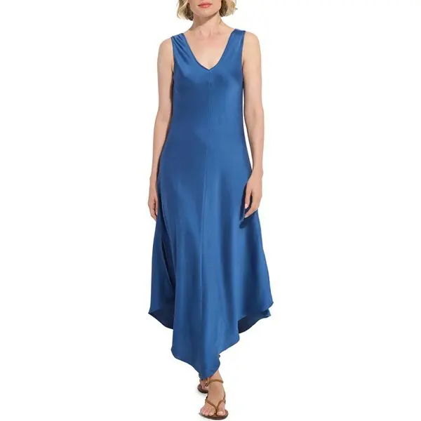 Lyssé Sakura Satin Handkerchief Maxi Dress - Palermo Blue