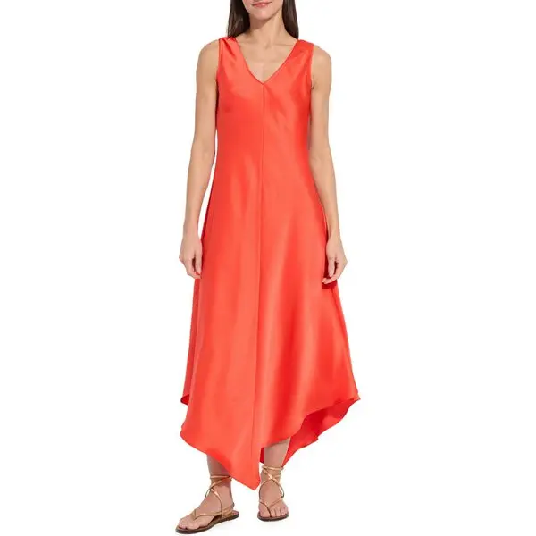 Lyssé Sakura Satin Handkerchief Maxi Dress - Red Kiss