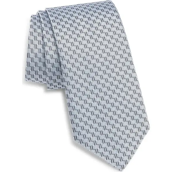 Canali Geometric Silk Neck Tie - Light Blue
