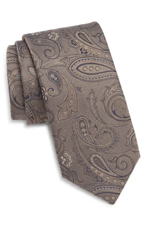 Canali Paisley Silk Neck Tie - Light Brown