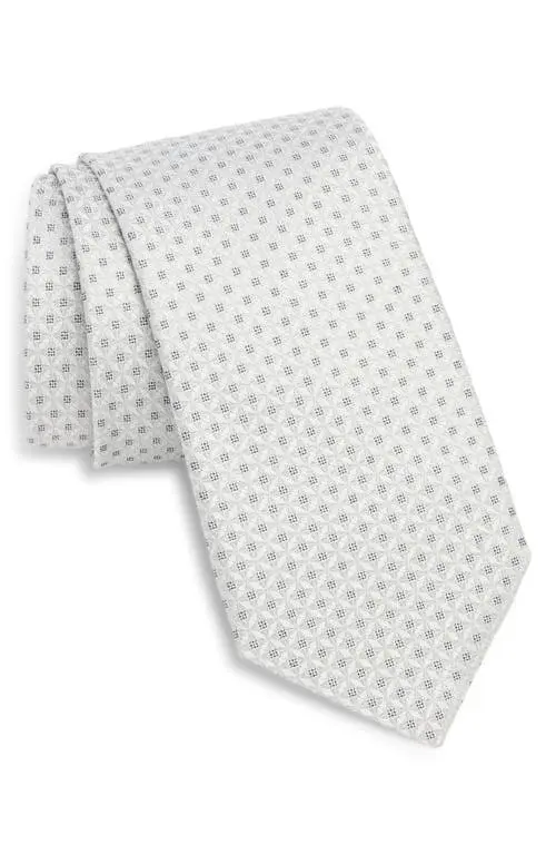 Canali Patterned Silk Neck Tie - Silver