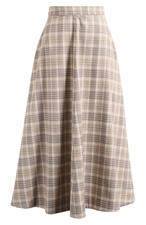 REFORMATION Peony Plaid Flare Skirt - Brown Check
