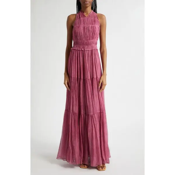 Ulla Johnson Freesia Chiffon Open Back Gown - Amaranthus