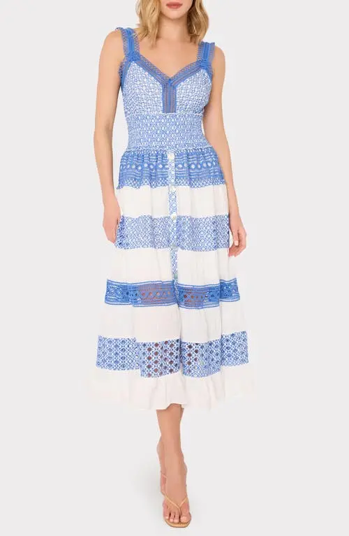 MILLY Eyelet Panel Sundress - White/blue
