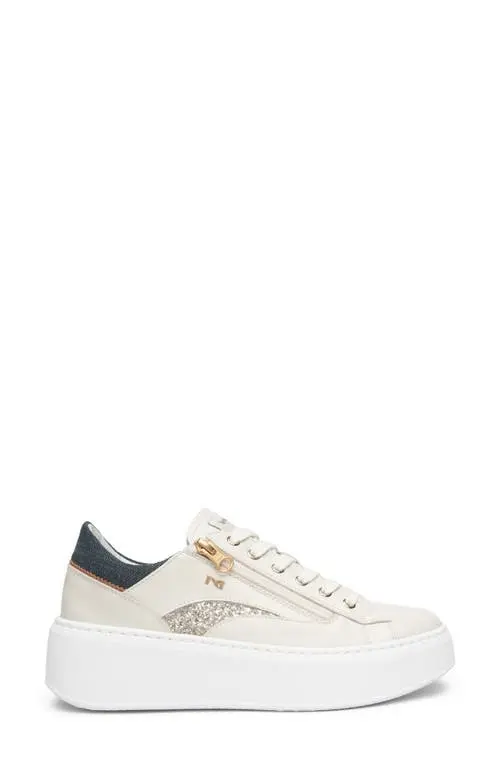 NEROGIARDINI Side Zip Platform Sneaker - Beige Multi