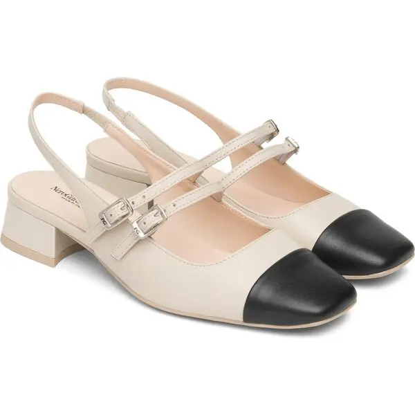 NEROGIARDINI Slingback Cap Toe Pump - Beige/black