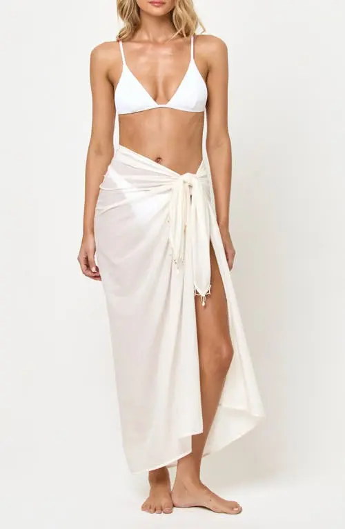 L*Space Mika Seashell Fringe Cotton Cover-up Sarong - Cream