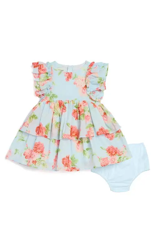 PIPPA & JULIE Rose Print Dress & Bloomers Set - Light Blue