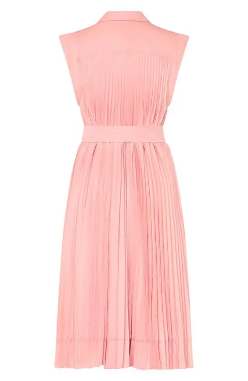 MILLY Pleated Twill Midi Shirt Dress - Blush