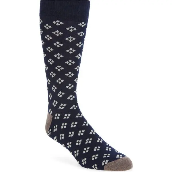 Nordstrom Geo Pattern Cotton Blend Dress Socks - Navy