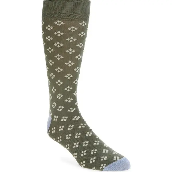 Nordstrom Geo Pattern Cotton Blend Dress Socks - Sage