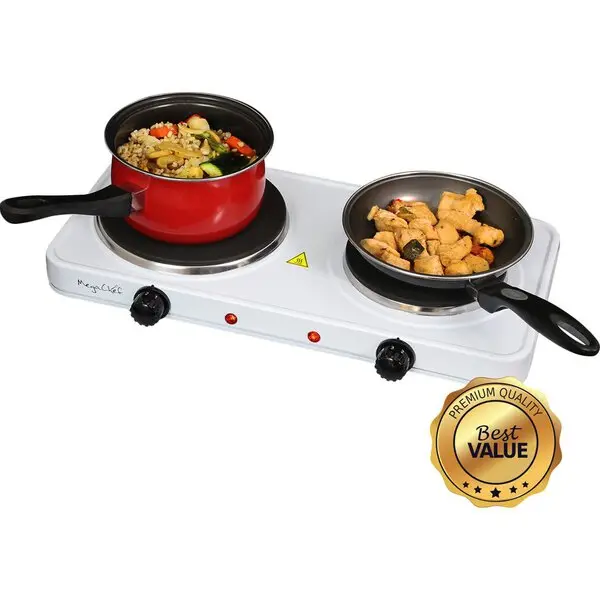 MEGACHEF Electric Easily Portable Ultra Lightweight Dual Burner Cooktop Buffet Range - White