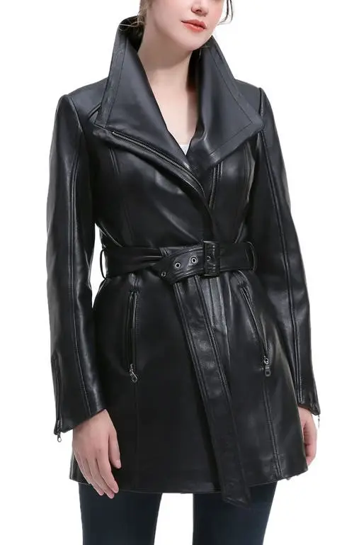 KIMI + KAI Ada Leather Trench Coat - Black