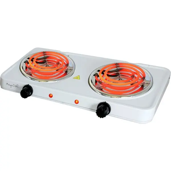 MEGACHEF Electric Easily Portable Ultra Lightweight Dual Coil Burner Cooktop Buffet Range - White