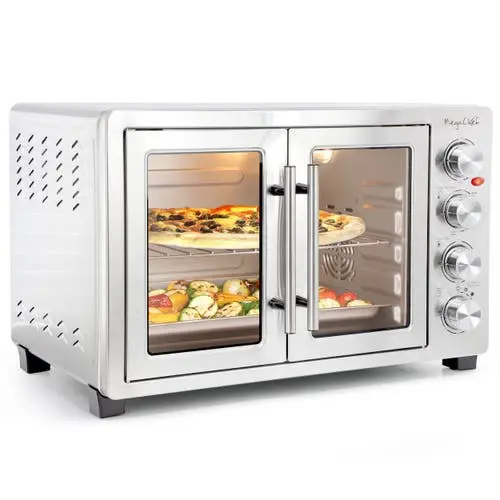 MEGACHEF 47.6 Quart Electric French Door Rotisserie Convection Counter Top Oven - Grey