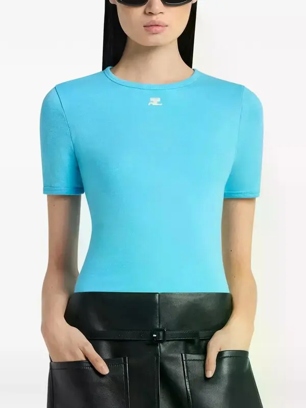 COURREGES Logo-embroidered T-shirt - Blue