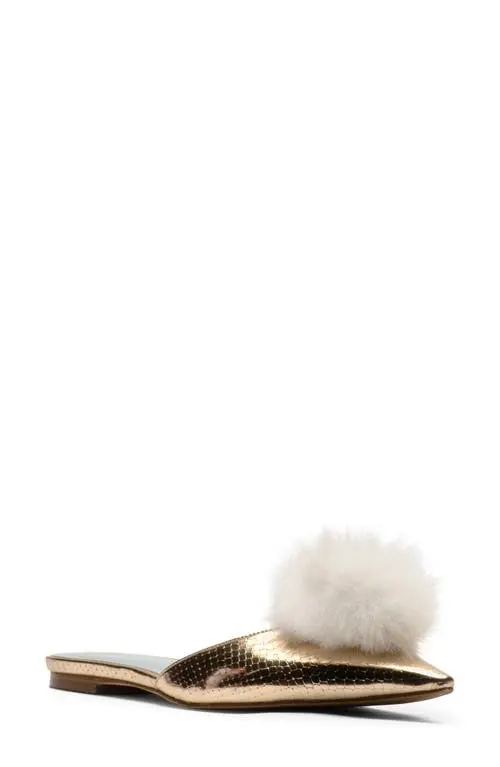 FRANCES VALENTINE Pauline Pom Pointed Toe Mule - Platino W/white
