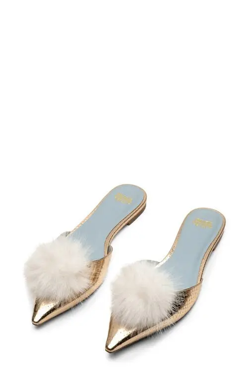 FRANCES VALENTINE Pauline Pom Pointed Toe Mule - Platino W/white