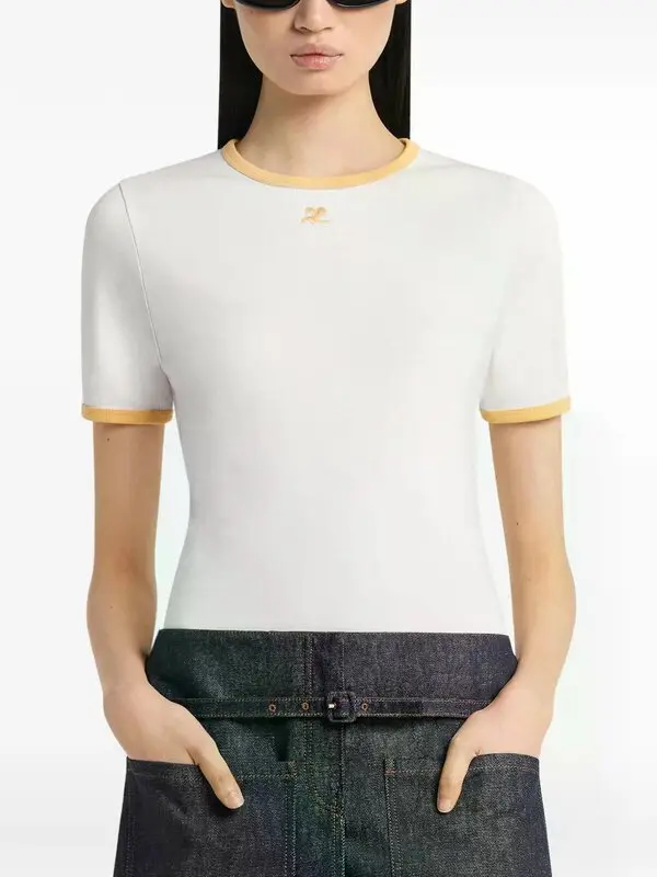 COURREGES Contrast-trim Signature T-shirt - White