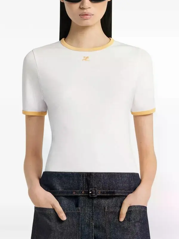 COURREGES Contrast-trim Signature T-shirt - White