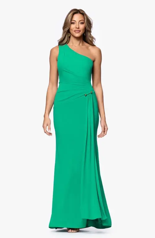 XSCAPE EVENINGS Caroline Matte Jersey One-shoulder Gown