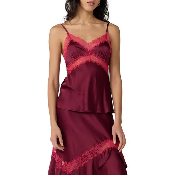 Diane Von Furstenberg Camille Lace Trim Satin Camisole - Cherry Wood