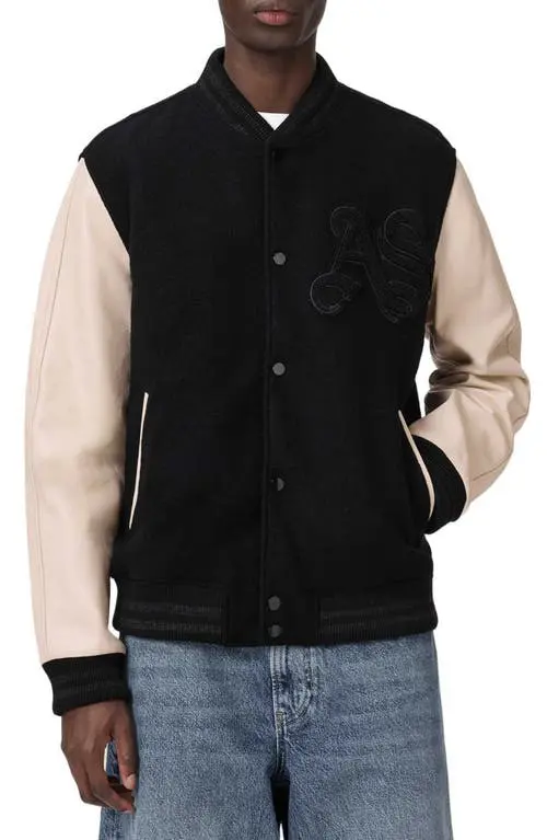 ALLSAINTS Holloway Wool & Leather Varsity Bomber Jacket