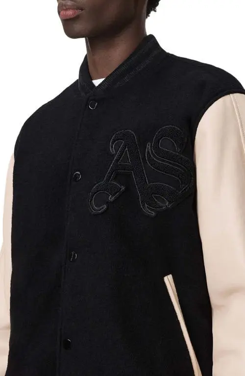 ALLSAINTS Holloway Wool & Leather Varsity Bomber Jacket
