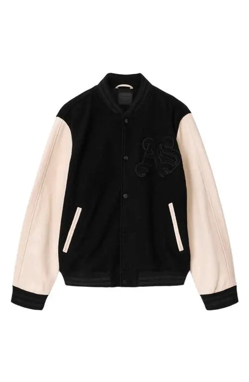 ALLSAINTS Holloway Wool & Leather Varsity Bomber Jacket