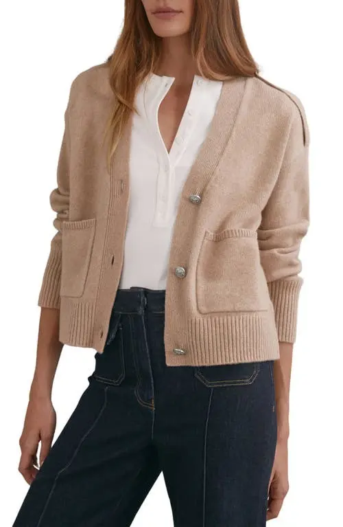 REISS Maya V-neck Wool-blend Cardigan - Beige Neutral