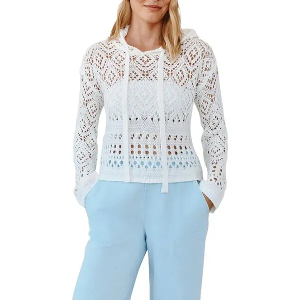 Bella Dahl Sheer Cotton Blend Open Stitch Hoodie - White