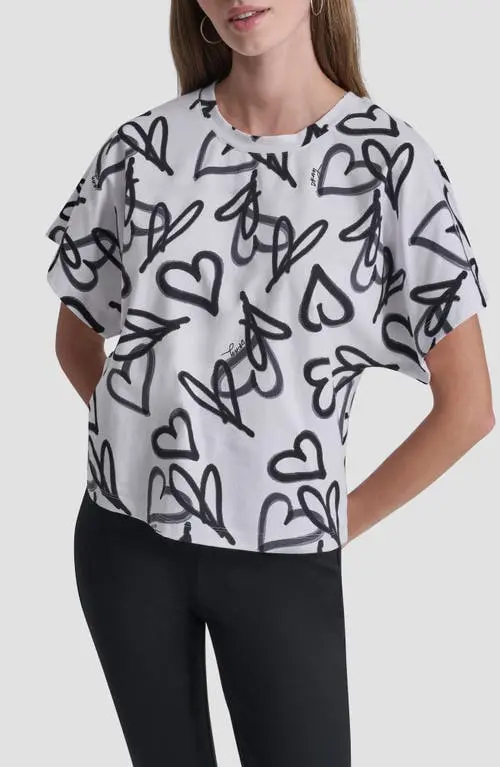 Dkny Print Tee Shirt - Ivory Graffiti Heart