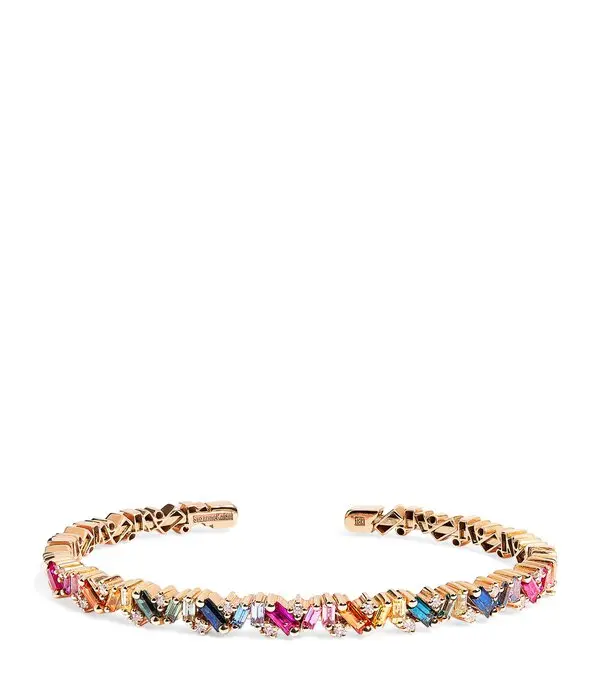 SUZANNE KALAN Diamond And Sapphire Rainbow Frenzy Cuff Bangle - Rose Gold