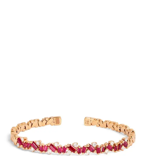 SUZANNE KALAN Large Diamond And Ruby Frenzy Bangle - Rose Gold