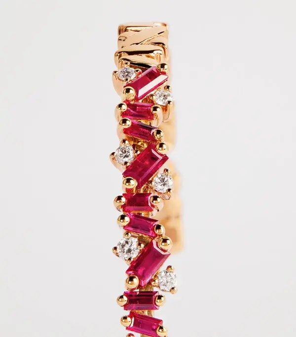 SUZANNE KALAN Large Diamond And Ruby Frenzy Bangle