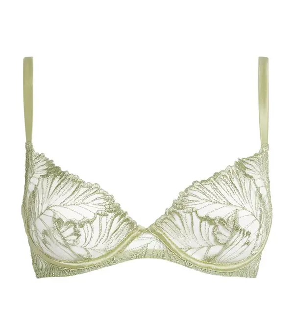 COCO DE MER Lace Laurel Plunge Bra - Green
