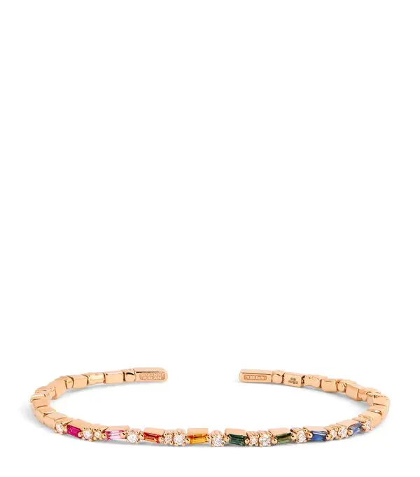 SUZANNE KALAN Yellow Gold, Diamond And Rainbow Sapphire Thin Mix Bangle - Rose Gold