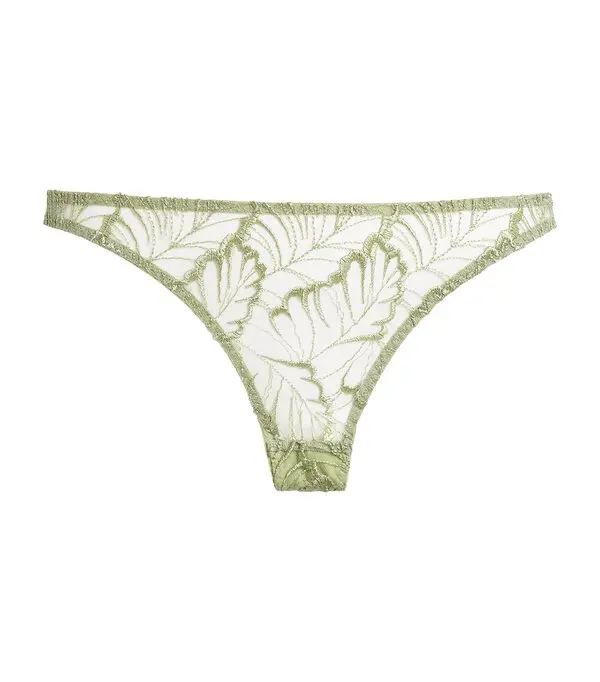 COCO DE MER Lace Laurel Brazilian Briefs - Green