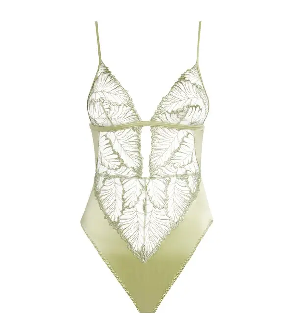 COCO DE MER Lace-trim Laurel Bodysuit - Green