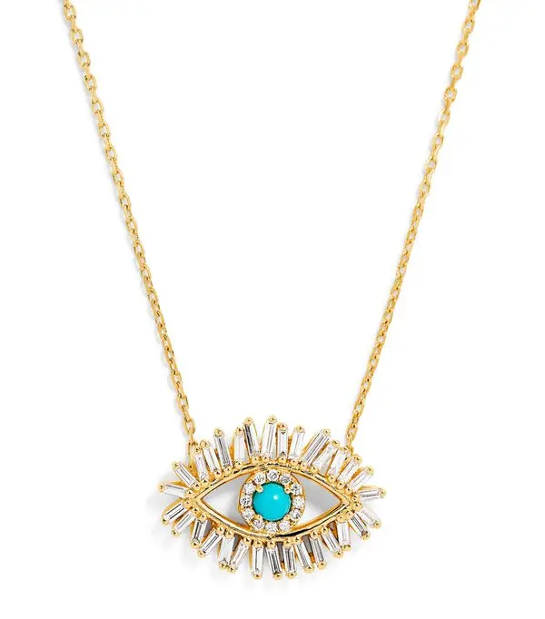 SUZANNE KALAN Midi Yellow Diamond And Turquoise Evil Eye Necklace - Gold