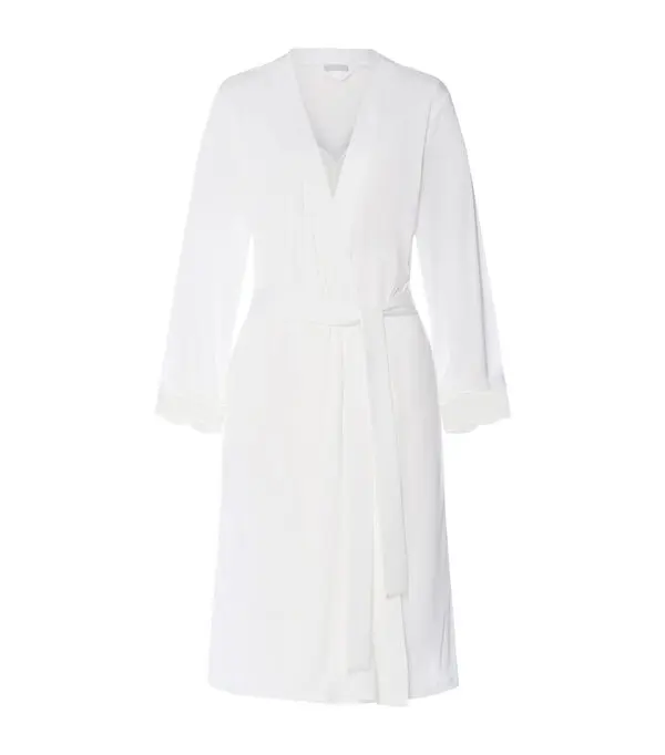 Hanro Modal Lace-trim Robe - Ivory