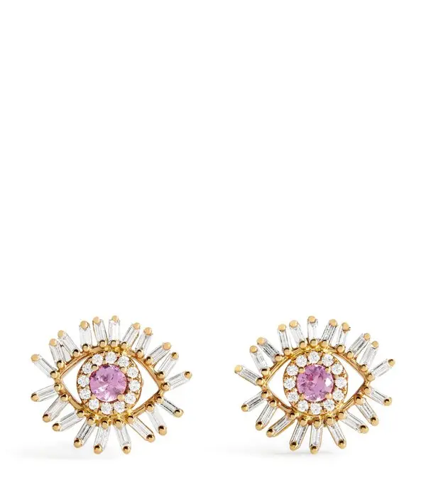 SUZANNE KALAN White Diamond And Sapphire Evil Eye Stud Earrings - Rose Gold