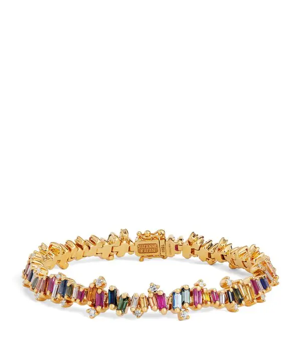 SUZANNE KALAN Yellow Diamond And Rainbow Sapphires Bold Tennis Bracelet - Gold