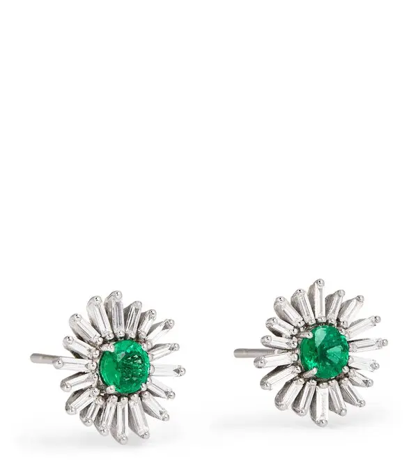 SUZANNE KALAN Gold, Diamond And Emerald One Of A Kind Flower Earrings - White